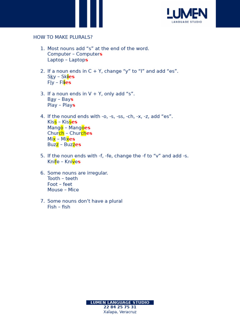 Rules for Forming English Plurals | PDF