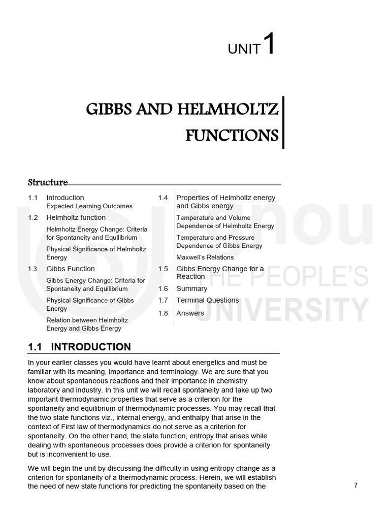 Unit 1 Free Energy | PDF | Gibbs Free Energy | Entropy