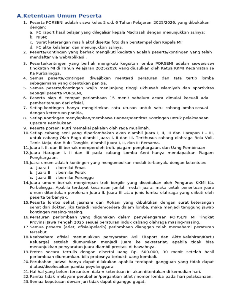 Juknis Ketentuan Umum Dan Khusus Juknis Tiap Cabang Porseni 2025 | PDF