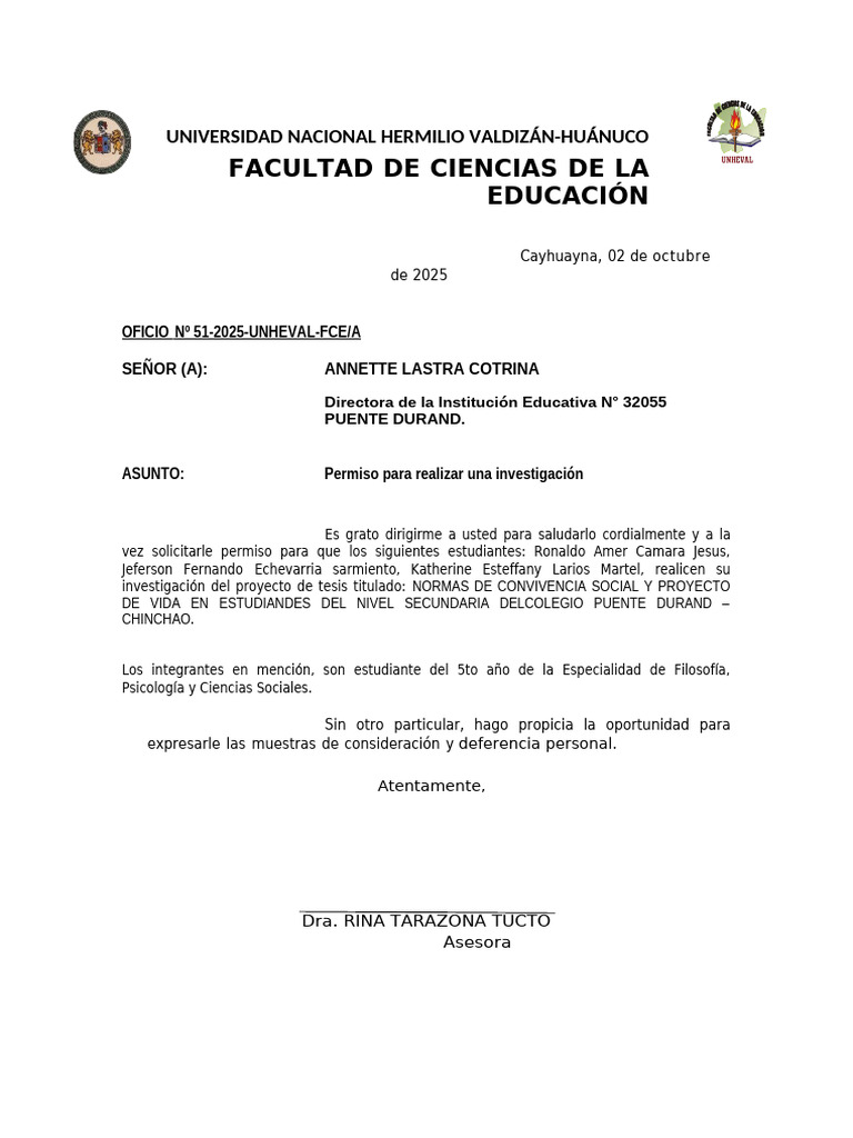 Oficio Permiso Investigación | PDF