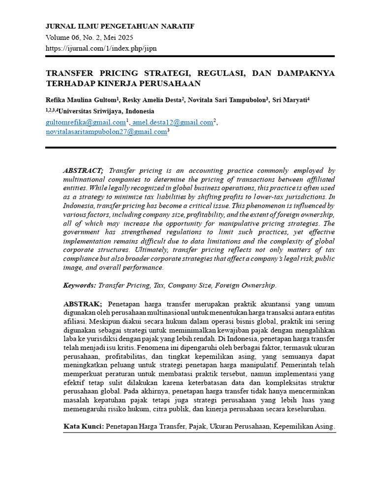 Transfer Pricing: Strategi dan Dampaknya | PDF