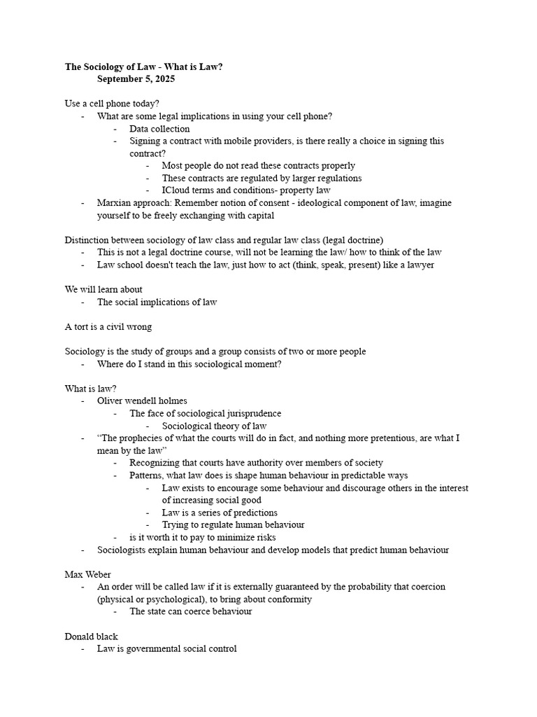 The Sociology of Law - Midterm 1 Class Notes | PDF | Émile Durkheim ...