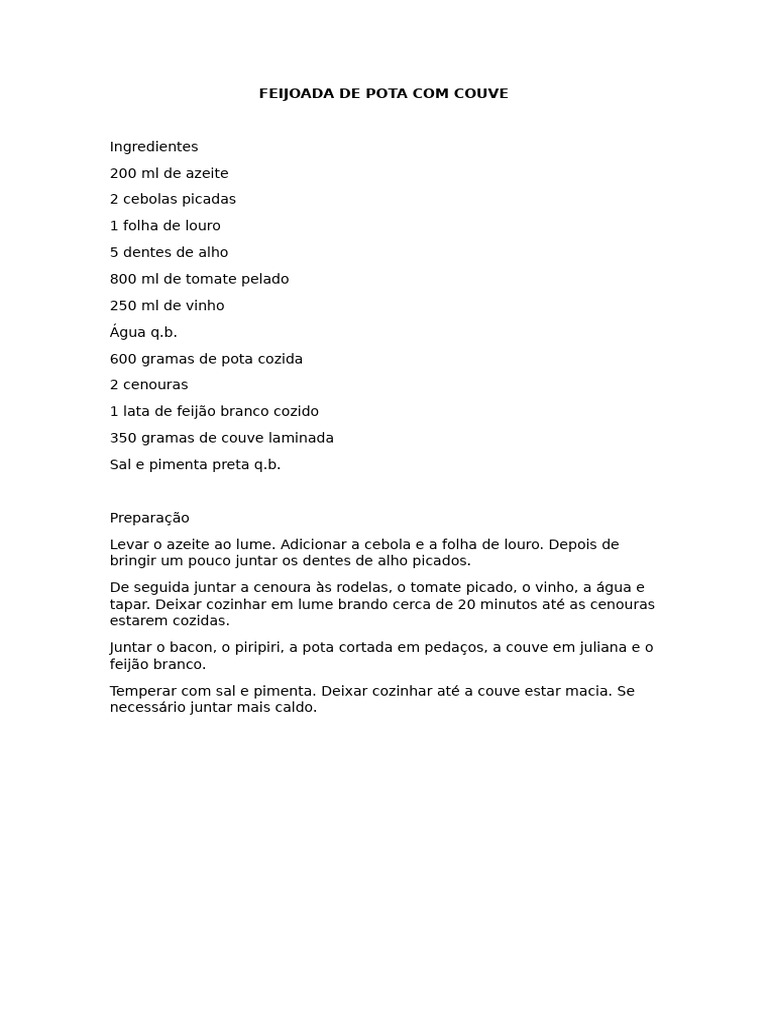 Feijoada de Pota Com Couve | PDF