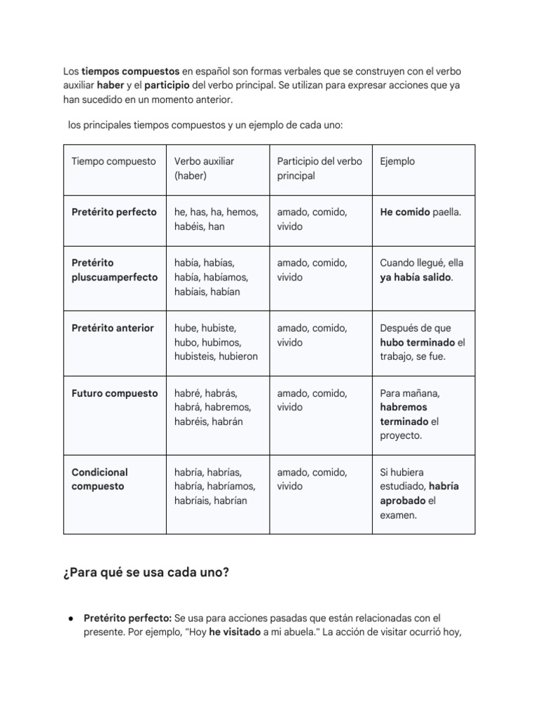 Tiempos Compuestos | PDF | Verbo | Semántica