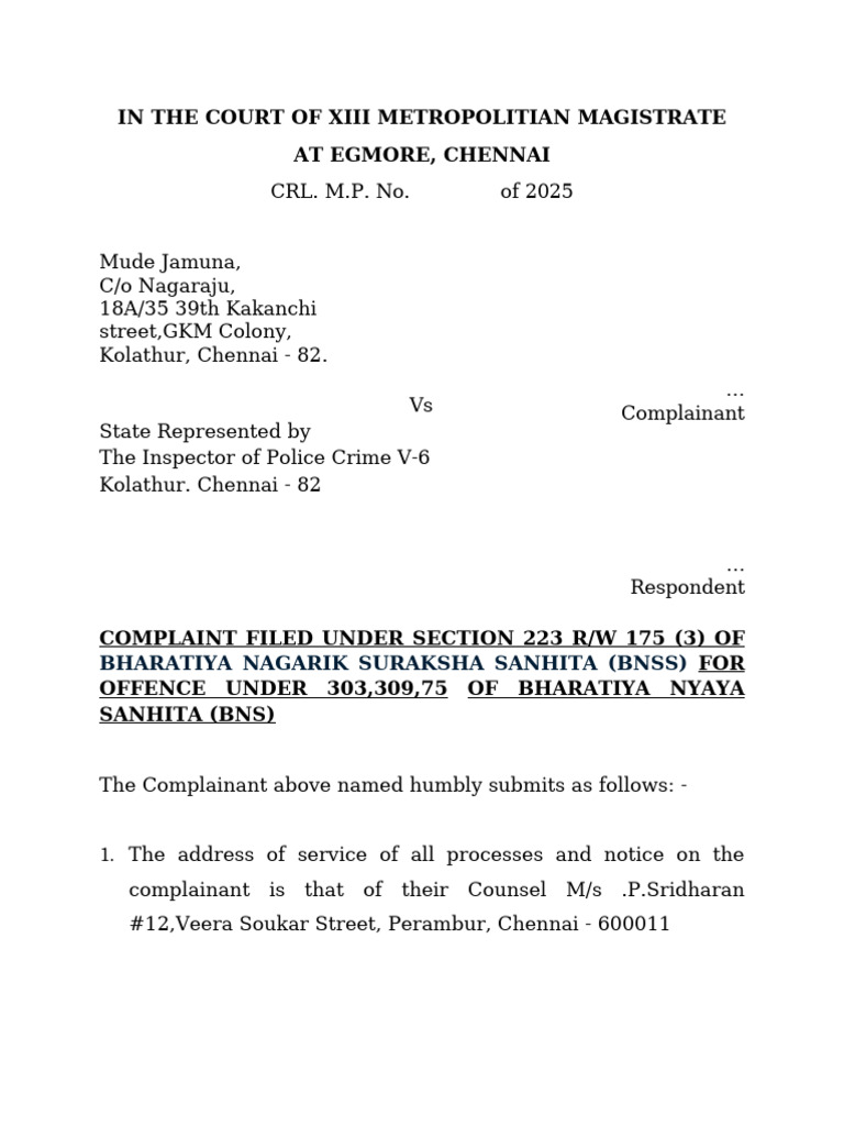 Chennai Assault and Theft Complaint | PDF | Criminal Justice | Crime ...