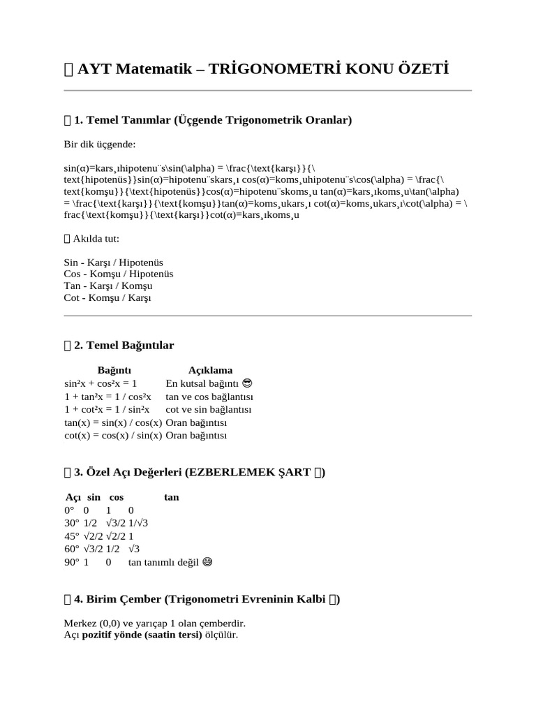 Trigonometri Konu Anlatımı | PDF