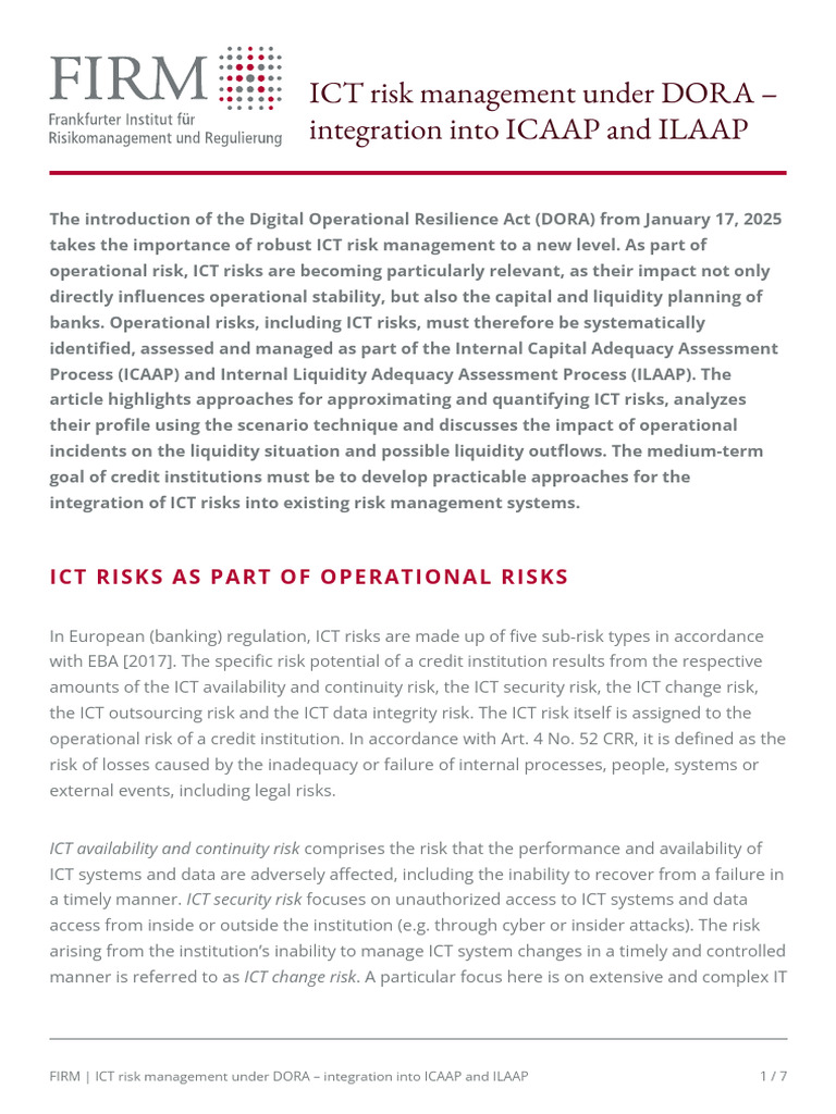 ICT Risk Management Integration in ICAAP | PDF | Risk | Risk Management