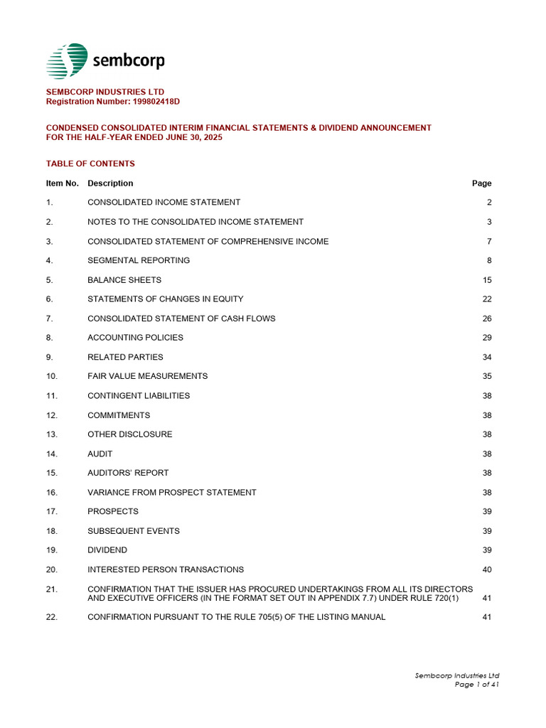 Sembcorp Financial Statements | PDF | Income Statement | Revenue
