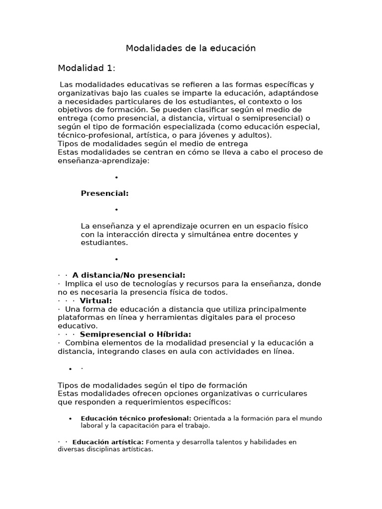 Modalidades de La Educación | PDF