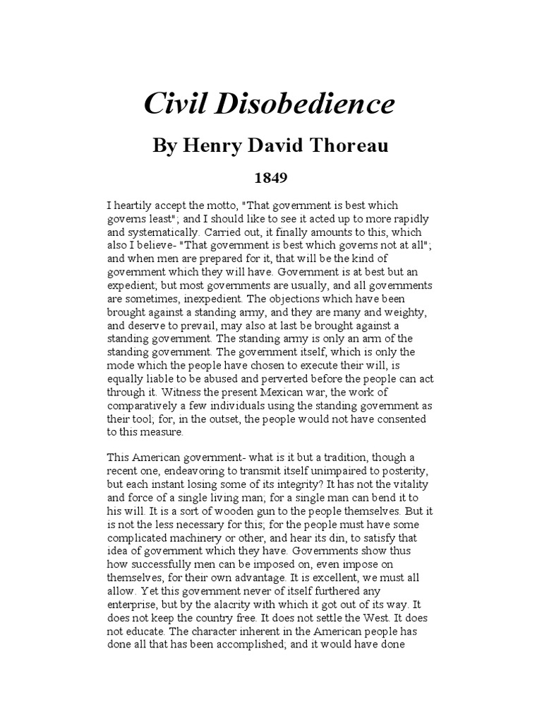 Civil Disobedience: by Henry David Thoreau | PDF | Civil Disobedience ...