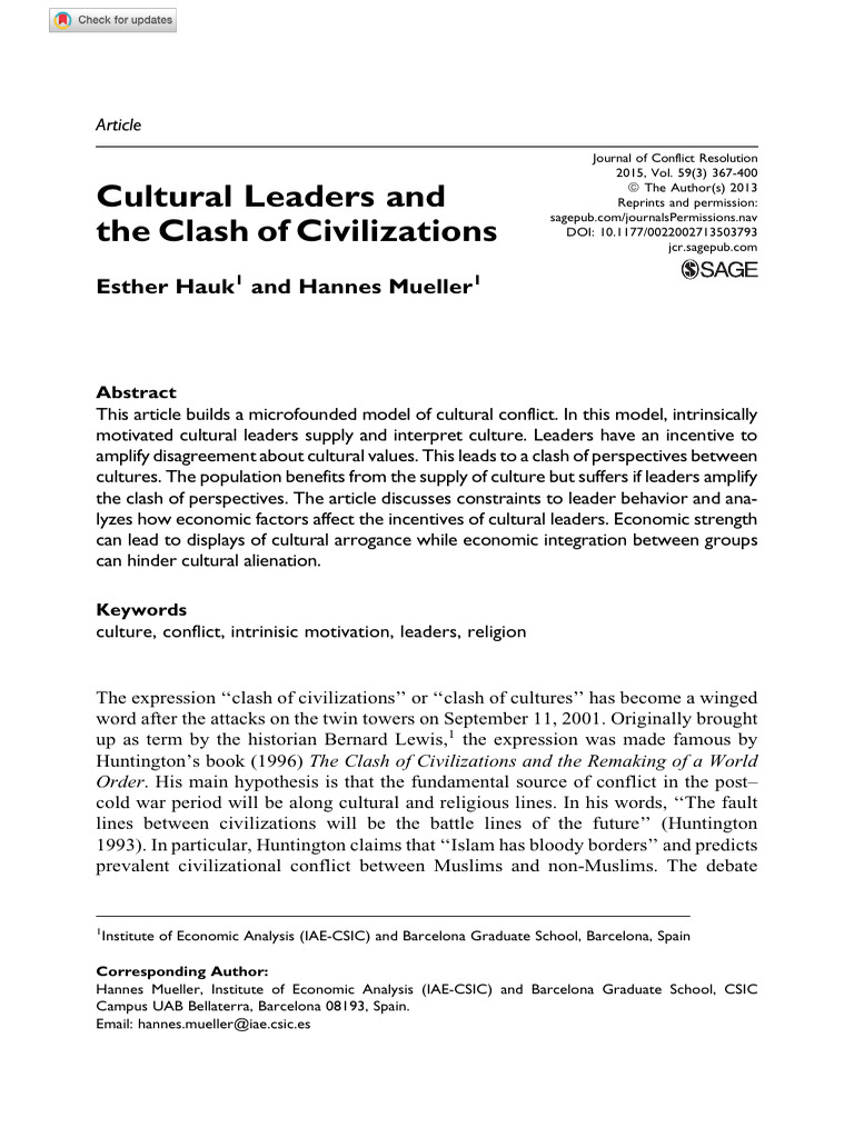 Cultural Leaders and the Clash of Civilizations (Journal of Conflict ...