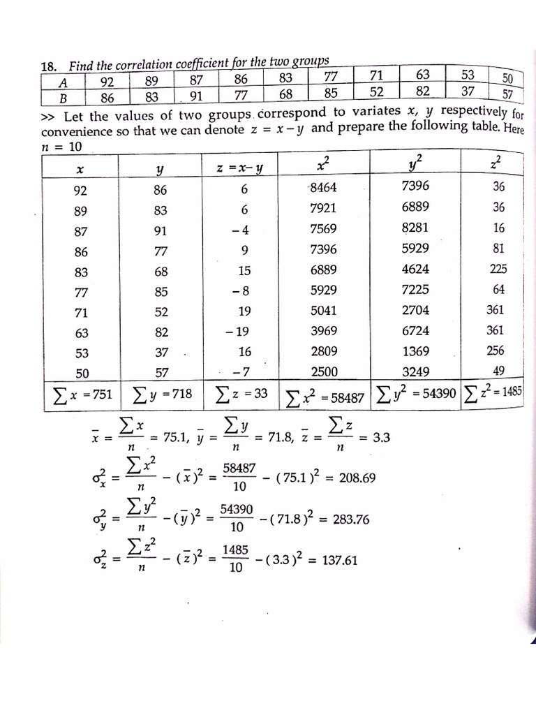 Coefficient of Correlation Examples | PDF