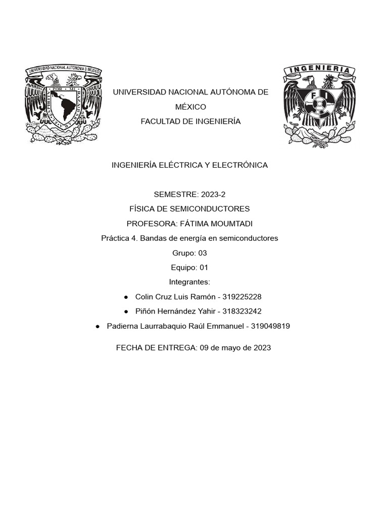 Practica 4 FDSC | PDF | Semiconductores | Dopaje (semiconductor)