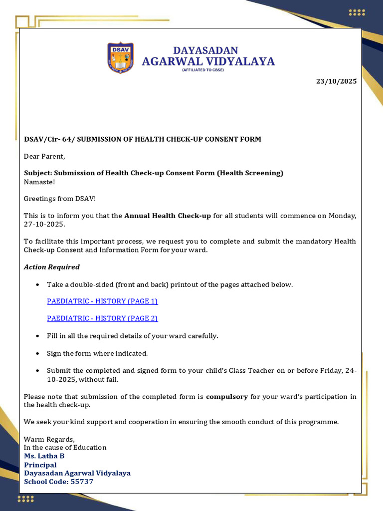 Health Check-up Consent Form Reminder | PDF