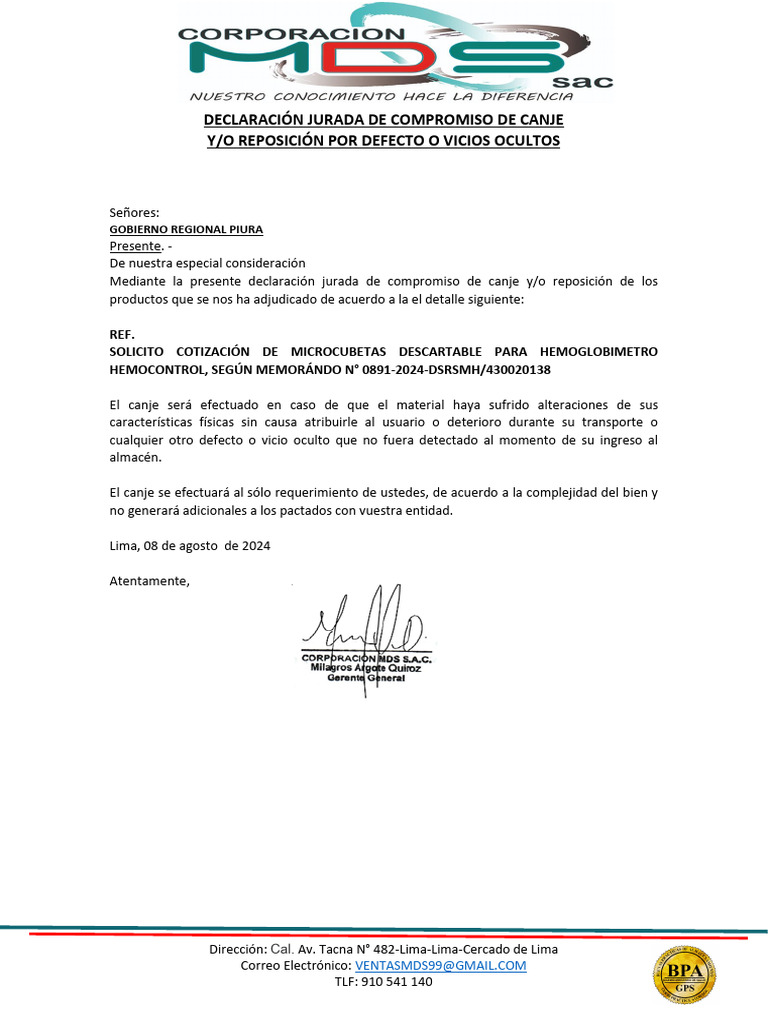 Carta de Compromiso Canje Mds | PDF