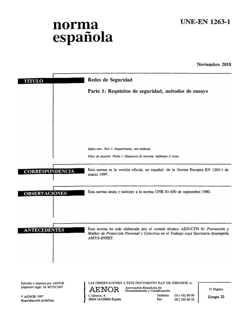 Norma UNE-EN 1263-1: Redes de Seguridad | PDF | Estandarización ...
