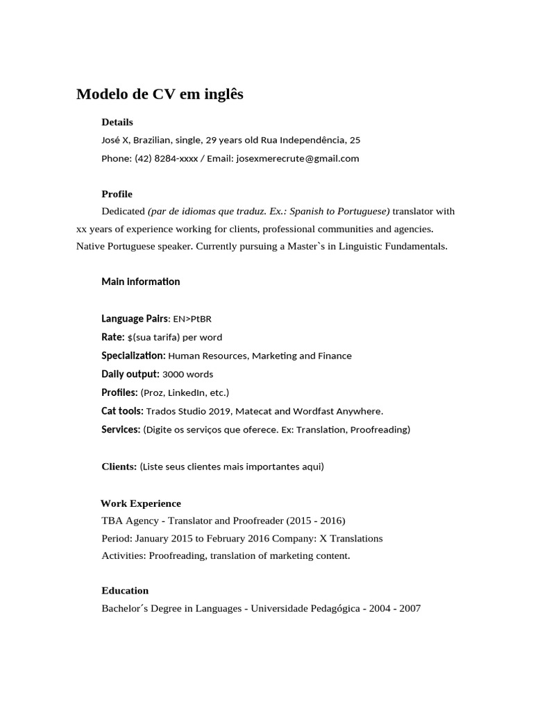 Modelo de CV em Inglês | PDF