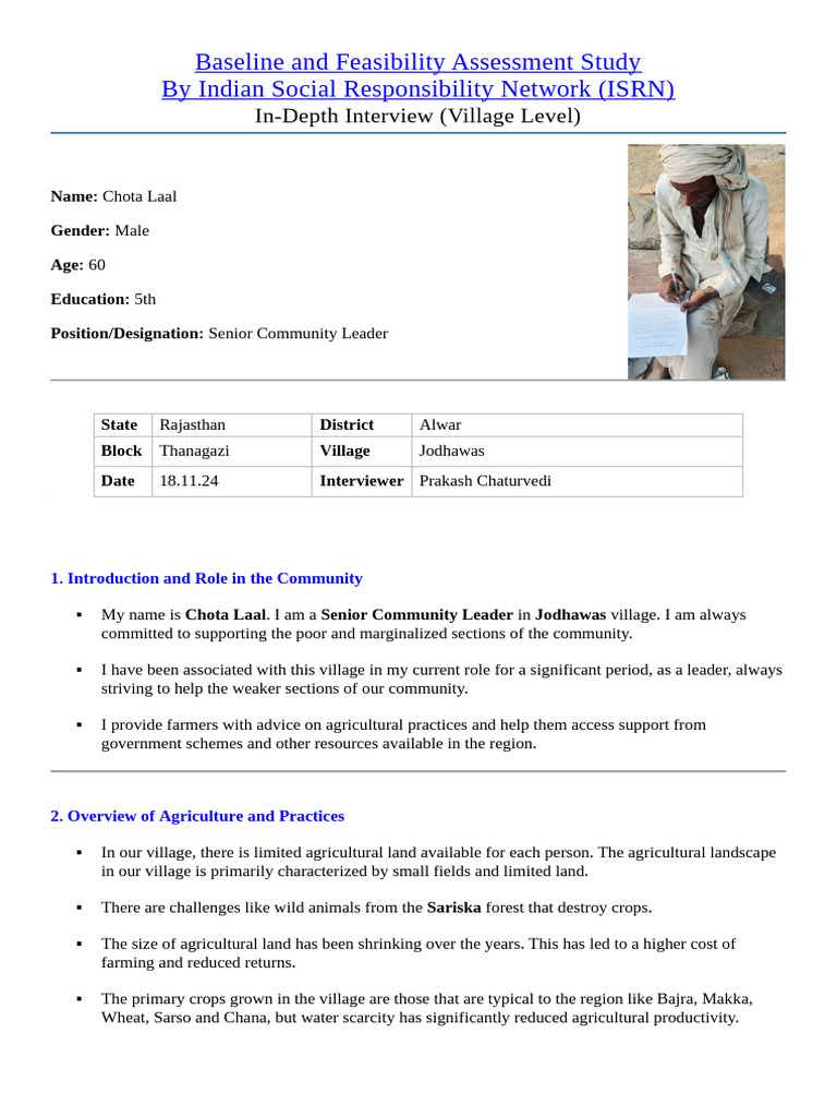 Senior Community Leader IDI - Jodhawas | PDF | Agriculture | Livestock