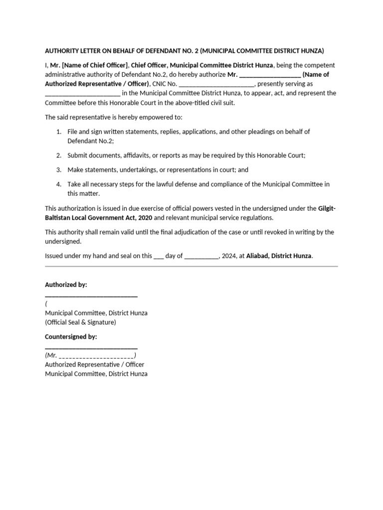 Authority Letter On Behalf of Defendant No | PDF