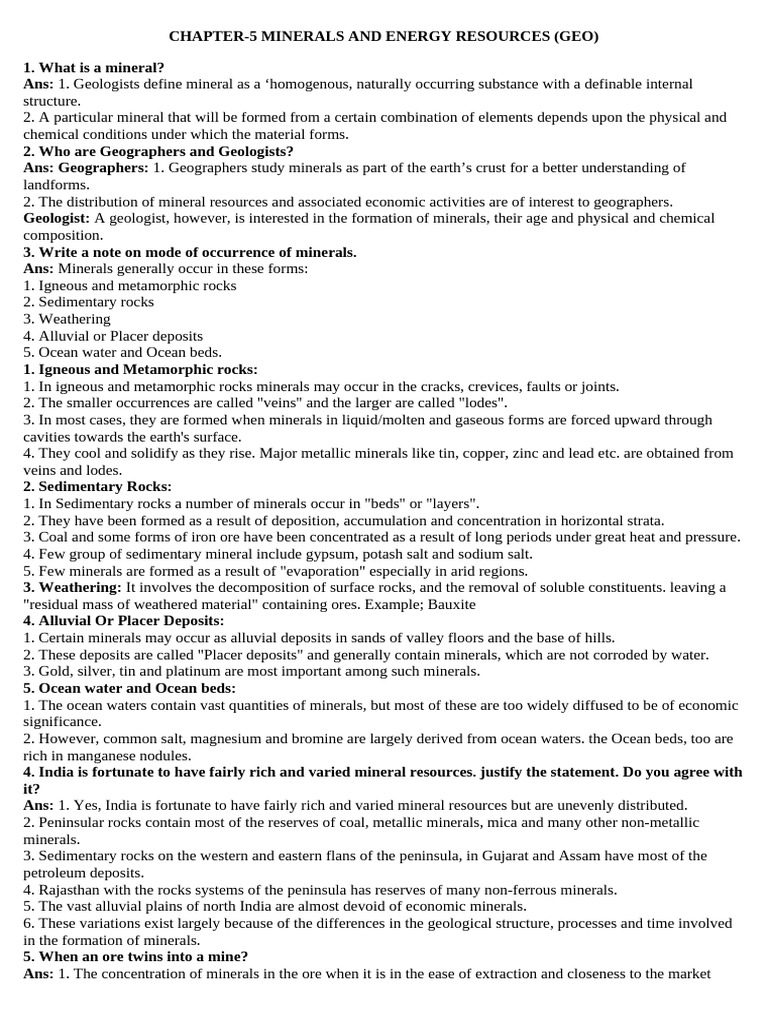 Minerals and Energy Resources | PDF | Rock (Geology) | Geology