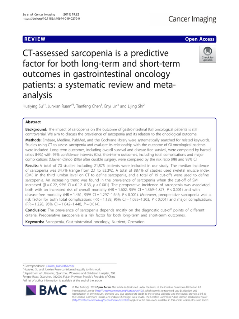 CT-Assessed Sarcopenia Is A Predictive Factor For Both Long-Term and ...