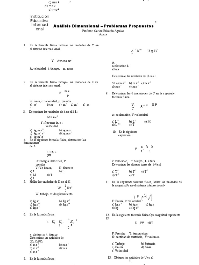 Análisis Dimensional – Problemas Propuestos | PDF