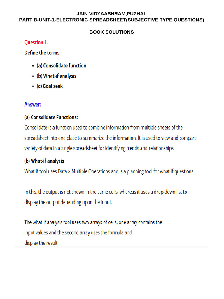 Part B Unit - 2-2,4 Marks - Electronic Spreadsheet | PDF | Spreadsheet | Hyperlink