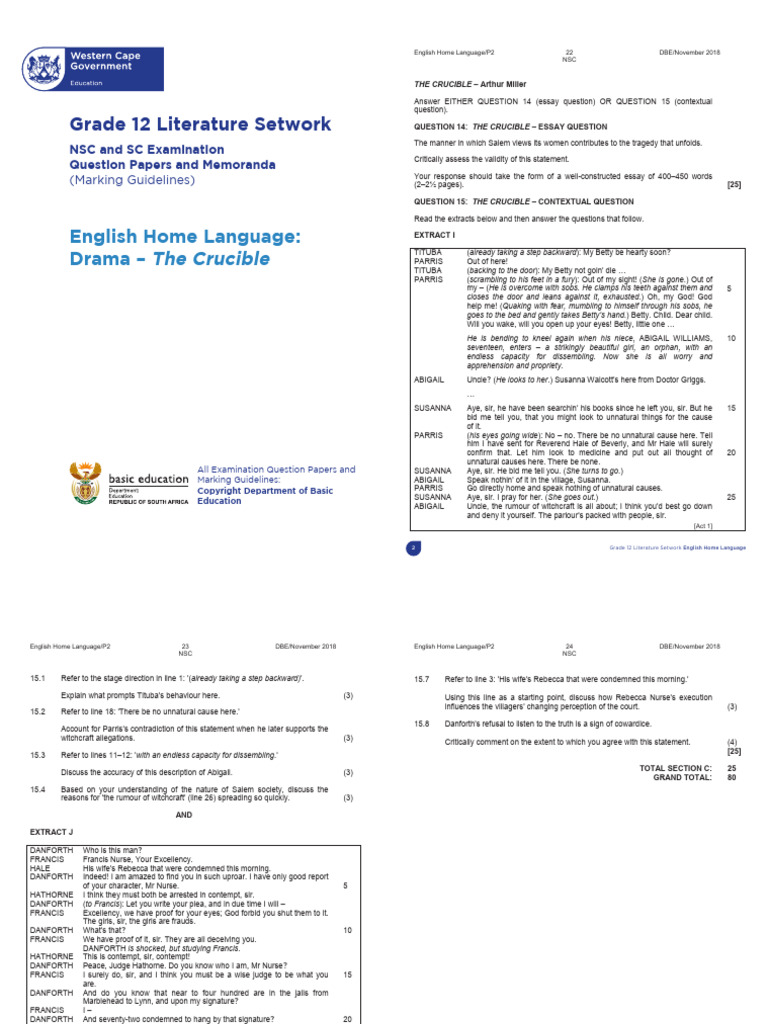 Gr12 Exams Setwork Drama Crucible - Indd | PDF