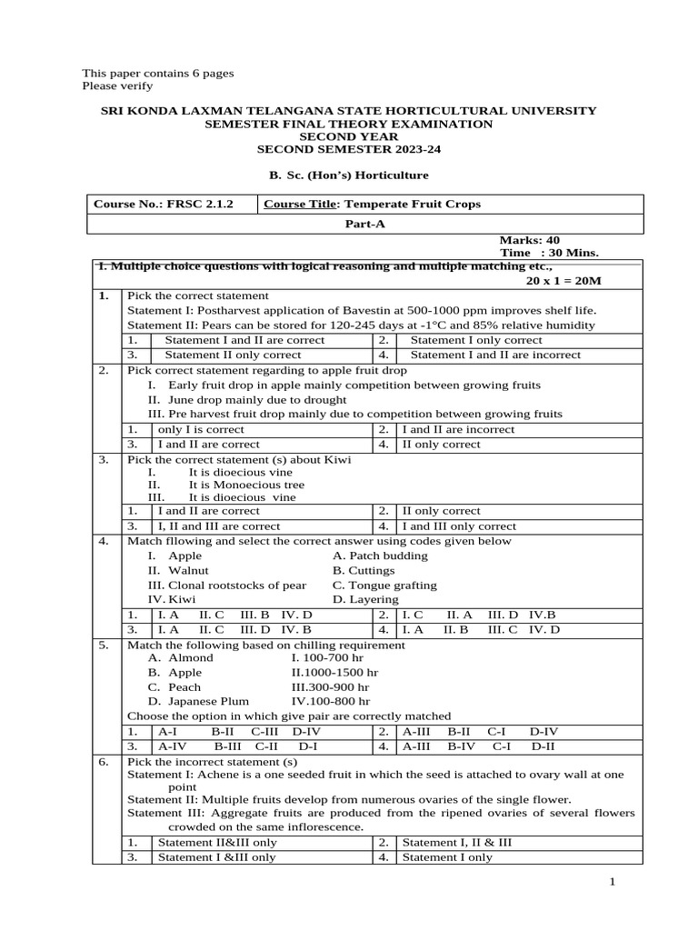 QP Setter - FRSC 212 - II Year - II Sem 2022-23 - CHR001 - DR G TIRUPATHAIAH | PDF | Peach | Apple