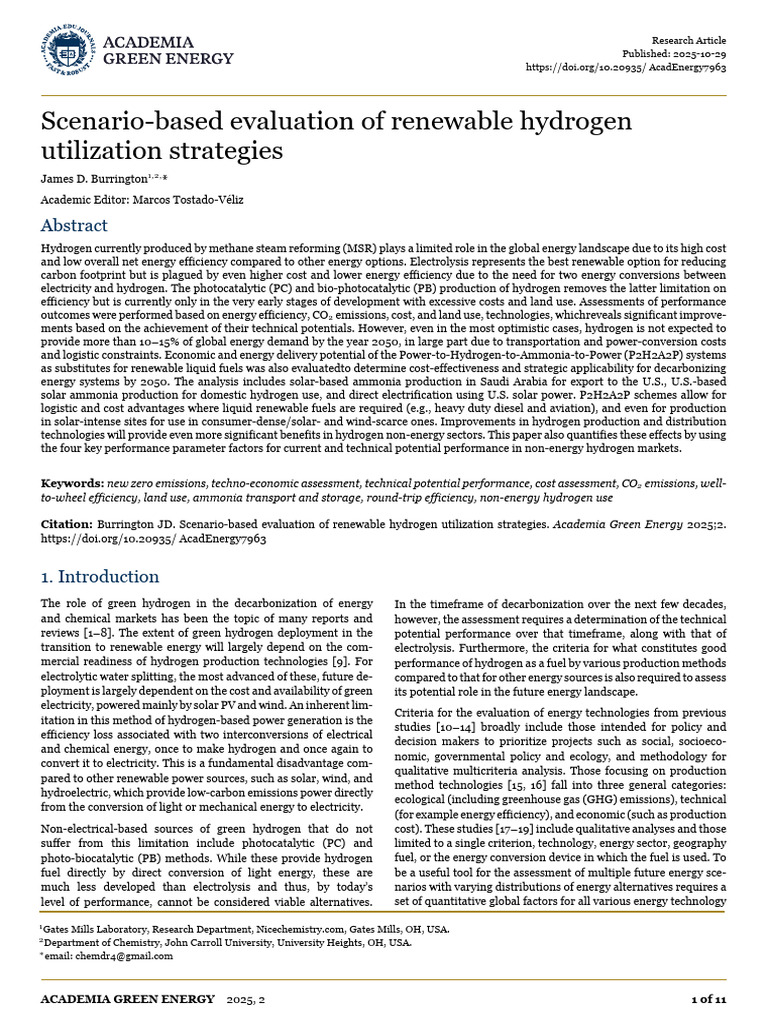 Renewable Hydrogen Utilization Strategies | PDF | Renewable Energy ...