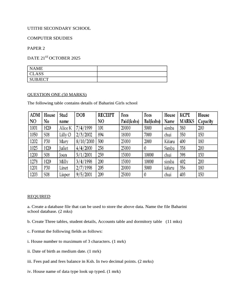 Kcse Pre Mock Computer Studies | PDF