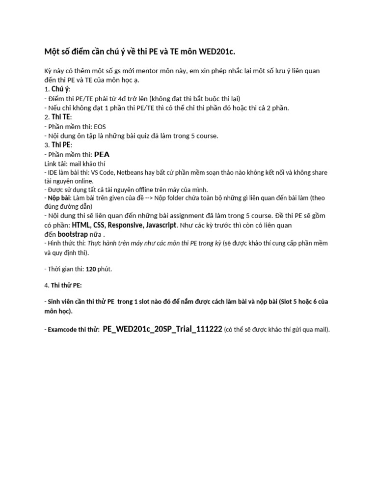 Wed201c Pe Te Notes | PDF