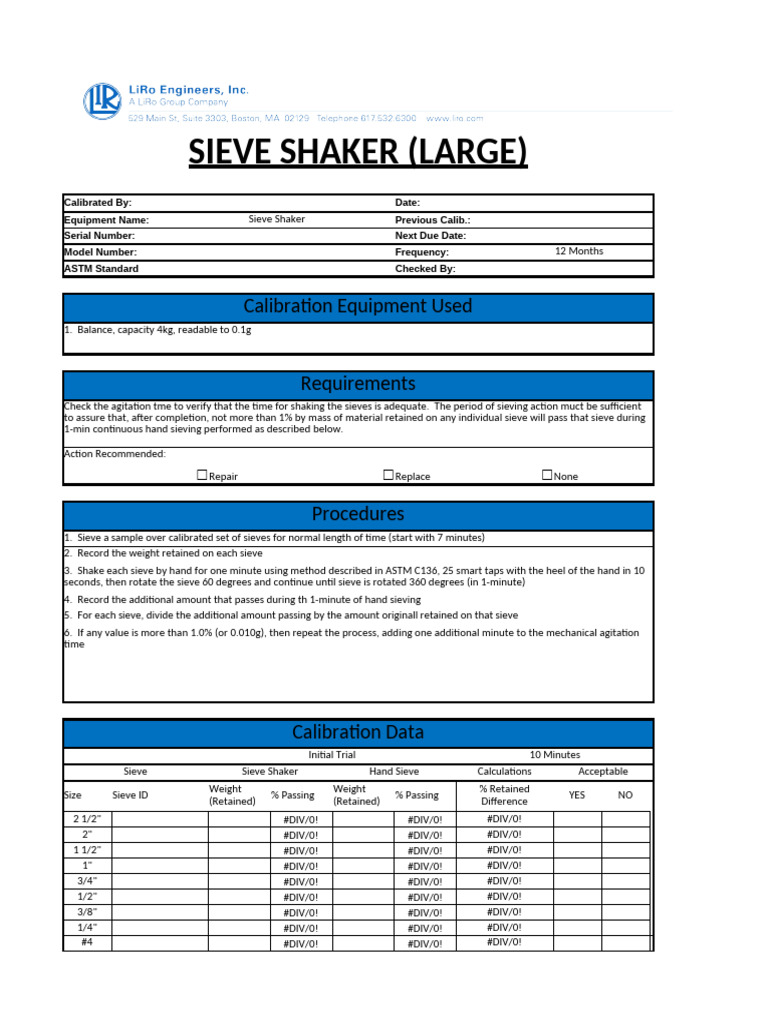 Large and Small Sieve Shaker Calibration | PDF