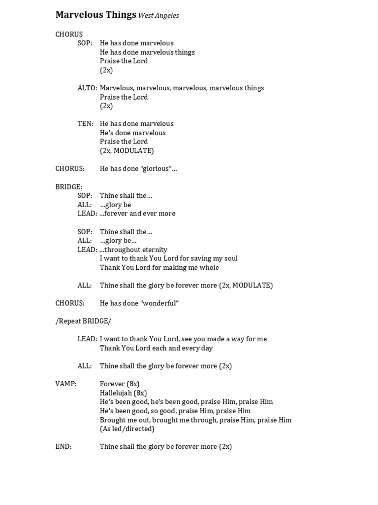 Marvelous Things Lyrics and Chords | PDF