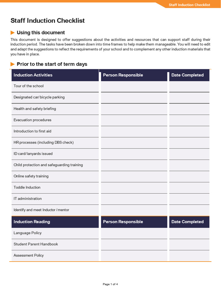 New Staff Induction Checklist Ver 1 | PDF