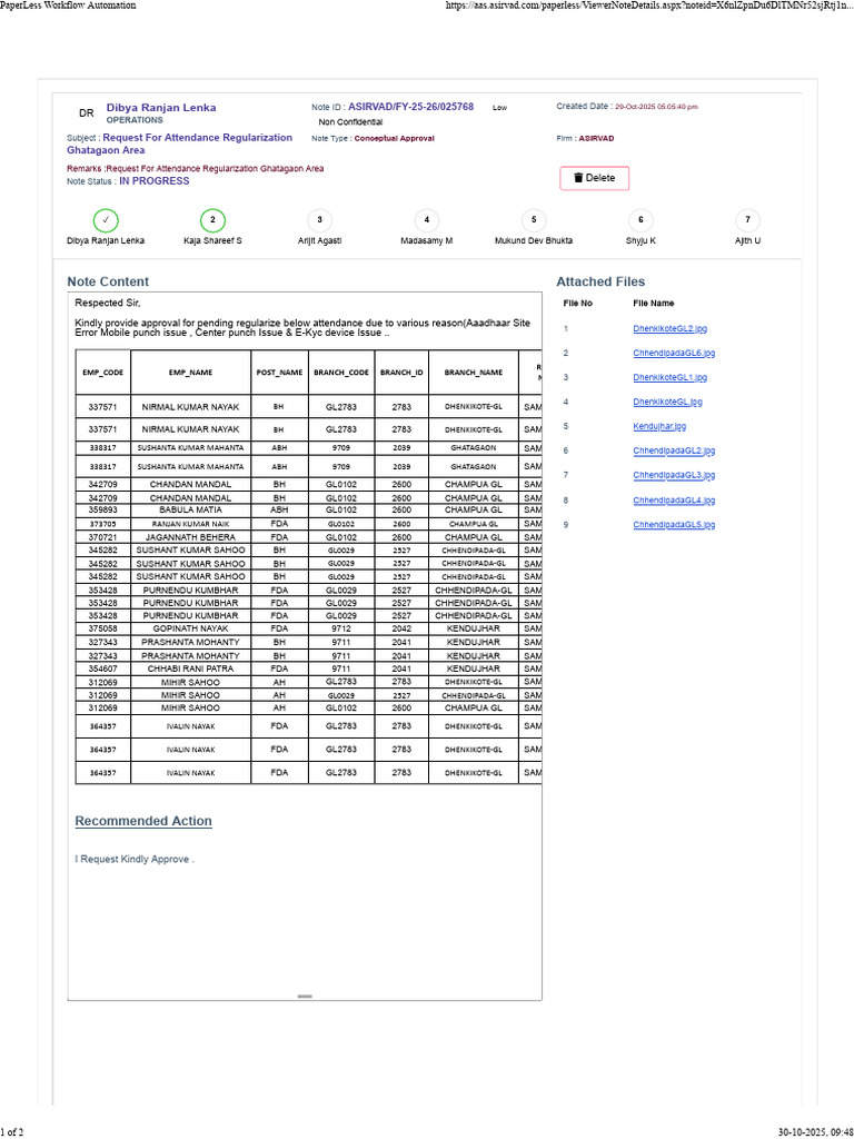 Attendance Regularization Request Ghatagaon | PDF