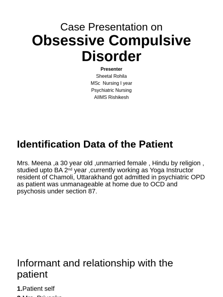 Case Presentation On Obessive Compulsive Disorder | PDF | Obsessive–Compulsive Disorder ...
