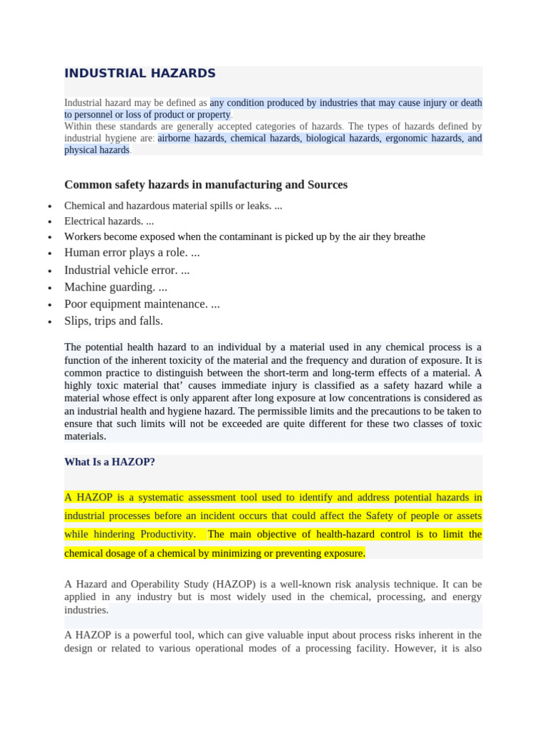 Understanding Industrial Hazards and HAZOP | PDF | Hazards | Risk