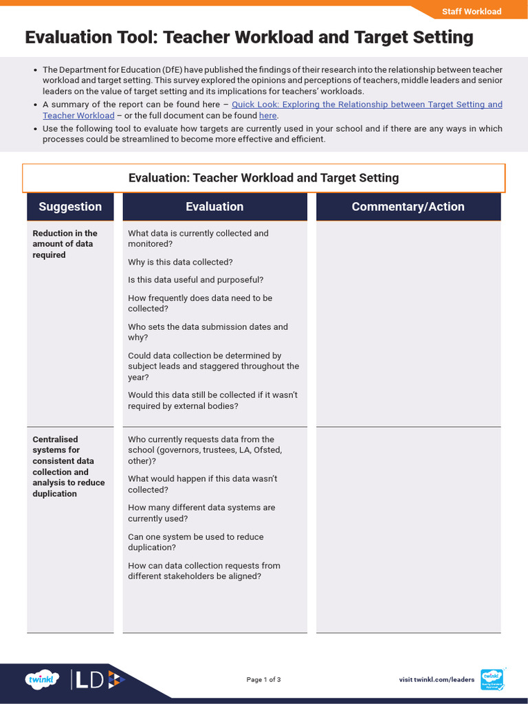 T SLT 1331 Pupil Target Setting and Teacher Workload Evaluation ...
