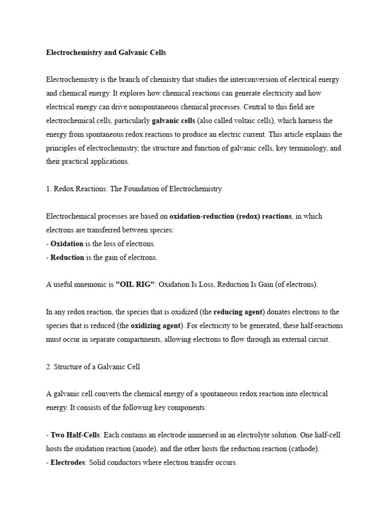 Electrochemistry and Galvanic Cells | PDF | Electrochemistry | Redox