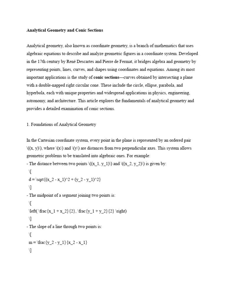 Conic Sections in Analytical Geometry | PDF | Analytic Geometry | Ellipse