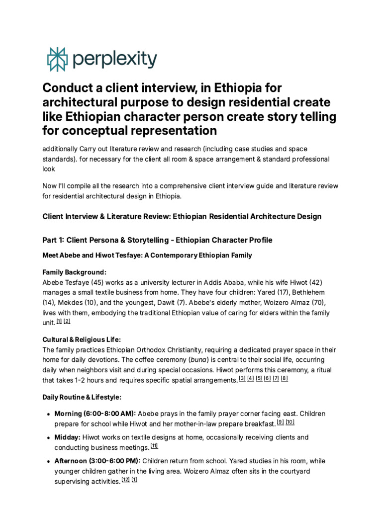 Conduct A Client Interview, in Ethiopia For Archit | PDF | Room ...
