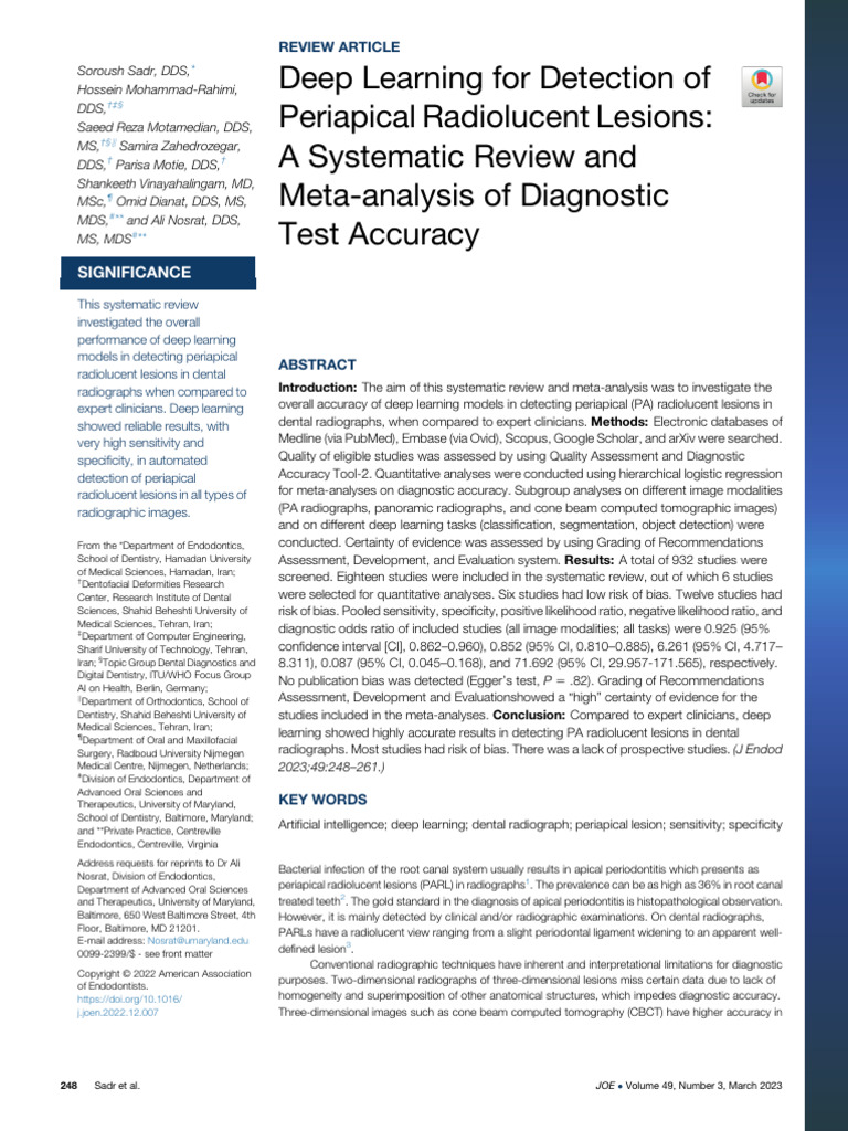 Deep Learning For Detection of Periapical Radiolucent Lesions: A ...