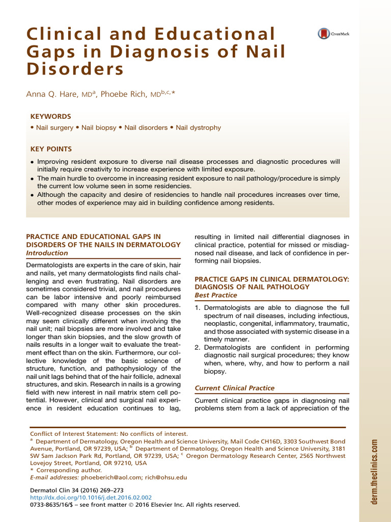 Nail Disorder Diagnosis Gaps in Dermatology | PDF | Dermatology | Pathology
