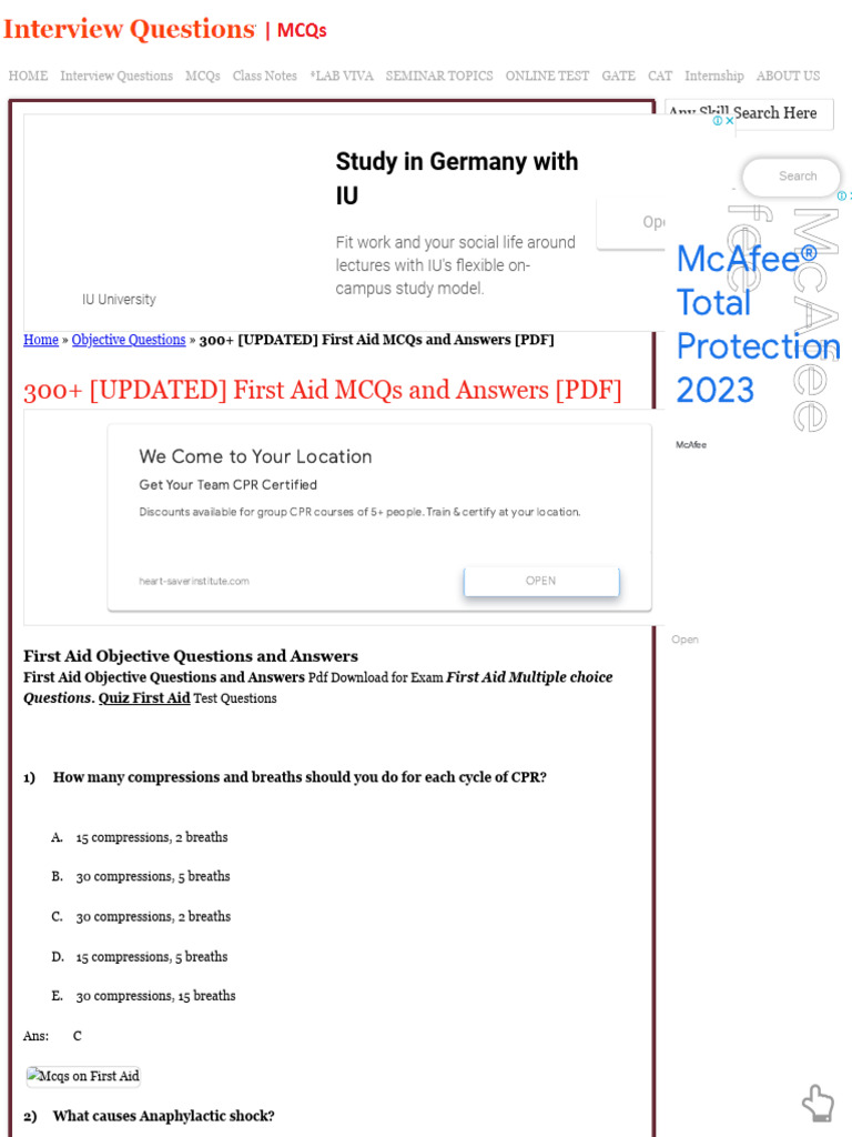 First Aid MCQs and Answers PDF | PDF | Cardiopulmonary Resuscitation ...