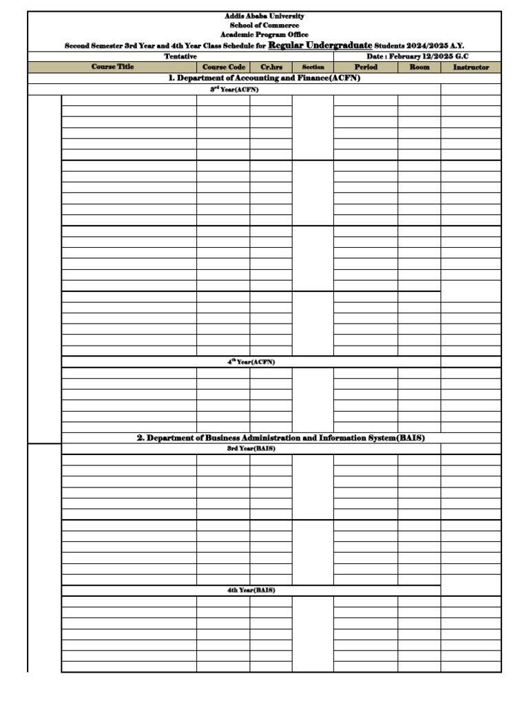 3rd and 4th Year 2nd Semester Class Schedule for Regular Undergraduate ...