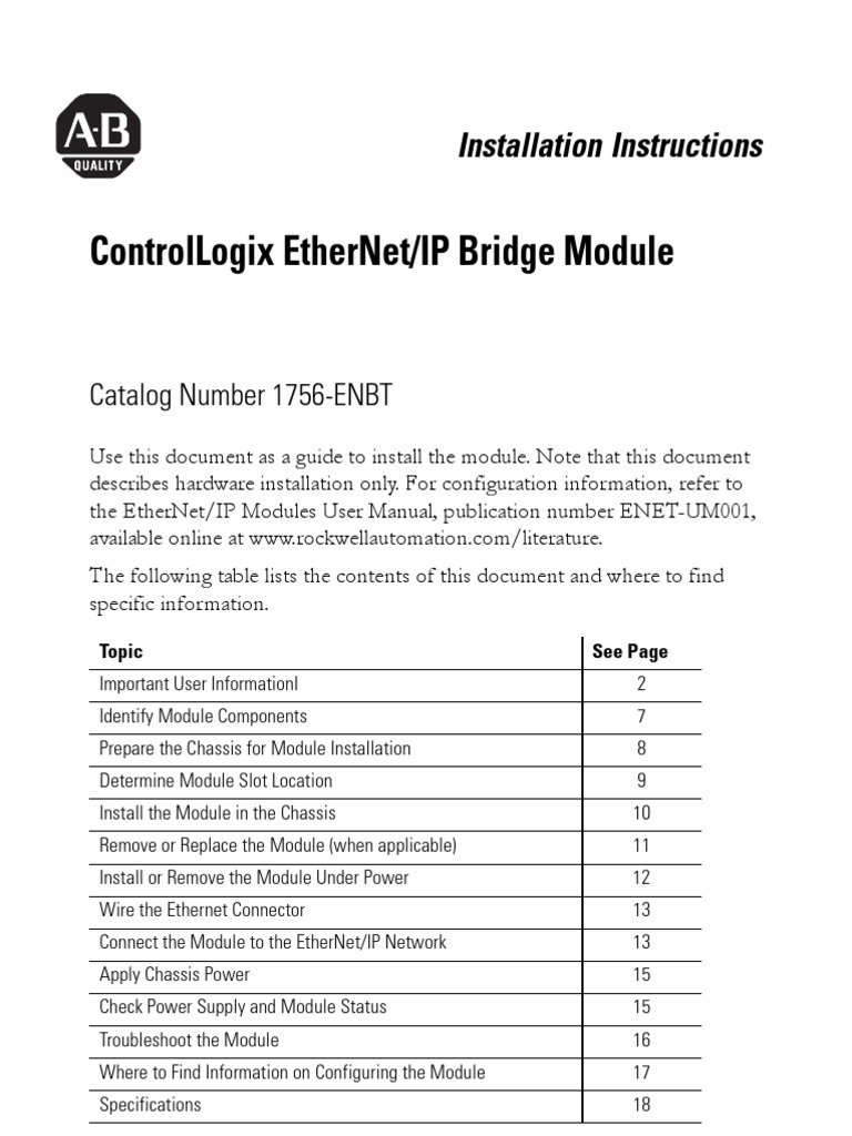 ControlLogix EtherNet-IP Bridge Module | PDF | Electrical Connector ...