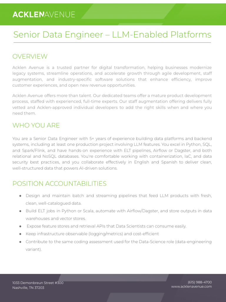 Senior Data Engineer - LLM-Enabled Platforms Mexico | PDF | No Sql ...