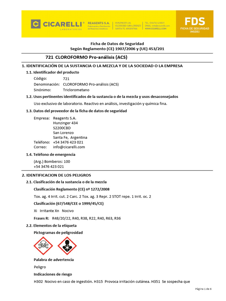 Ficha de Seguridad del Cloroformo | PDF | Química