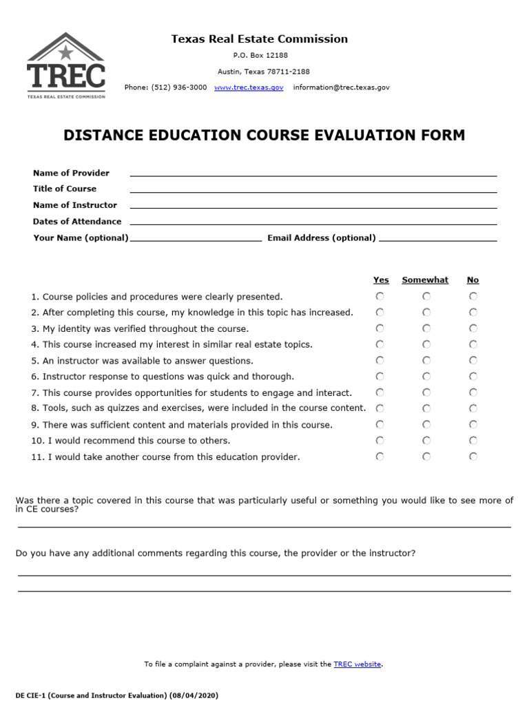 Distance Education Reporting Form - Blank - WHLSL | PDF
